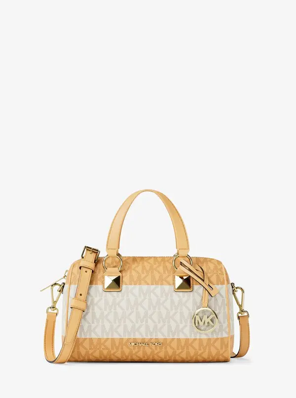 Michael Kors Small Striped Signature Logo Duffle Crossbody Bag - Yellow