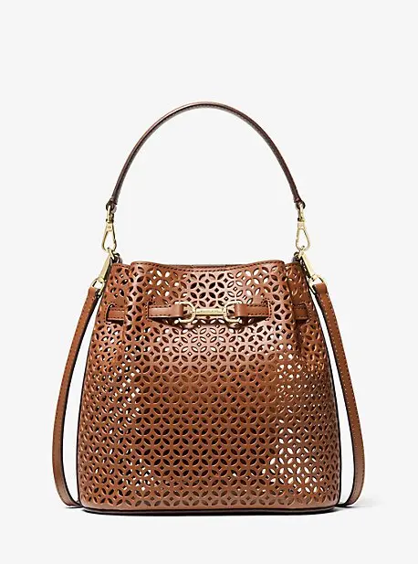 Michael Kors Carson Small Floral Laser Cut Bucket Crossbody Bag - Brown