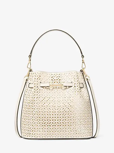 Michael Kors Carson Small Floral Laser Cut Bucket Crossbody Bag - Natural