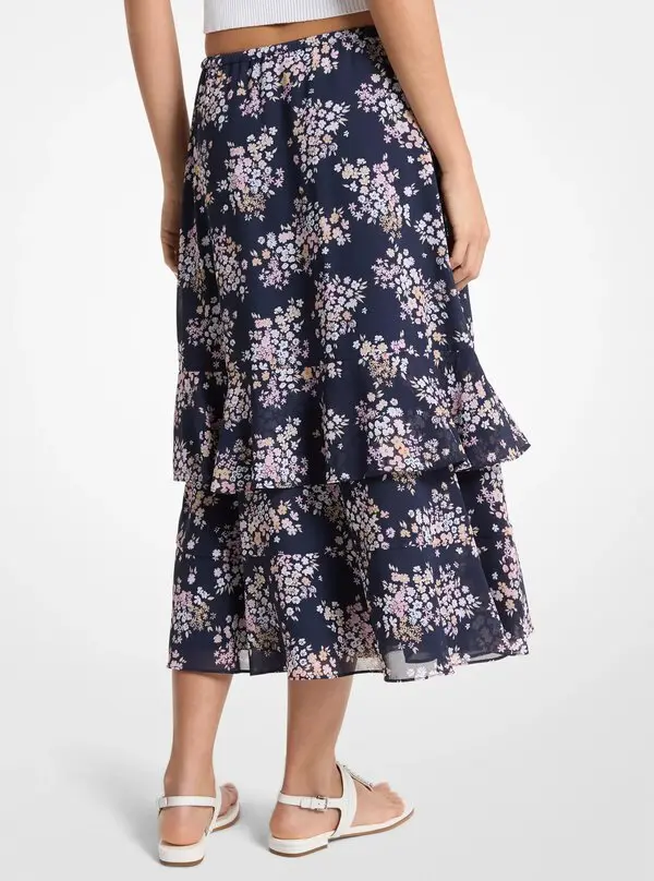 Michael Kors Floral Print Georgette Midi Skirt