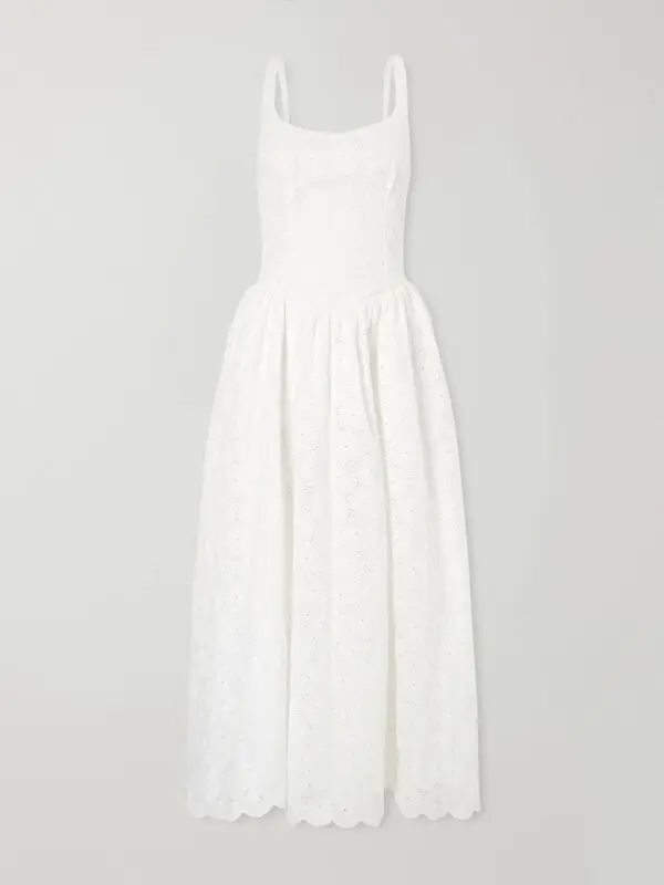 Faithfull The Brand Milana Broderie Anglaise Midi Dress - White