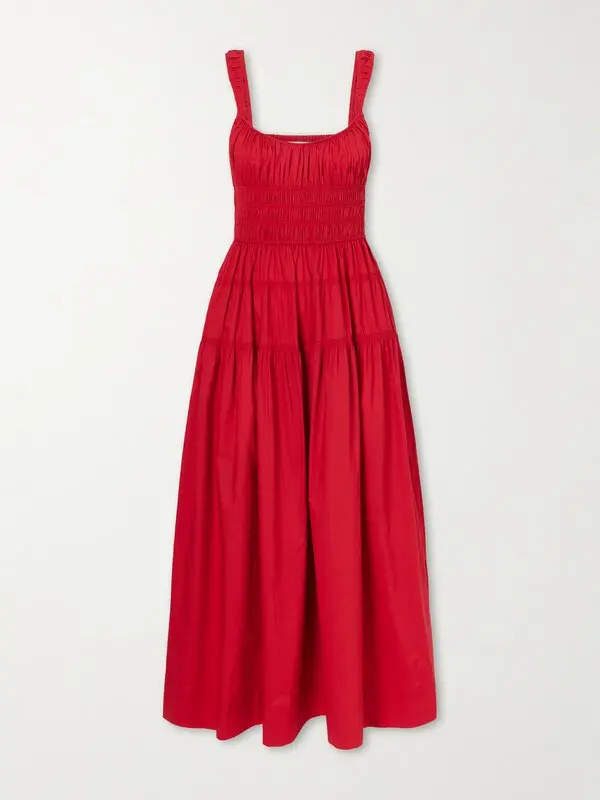 DÔEN Organic Cotton-poplin Midi Dress - Red