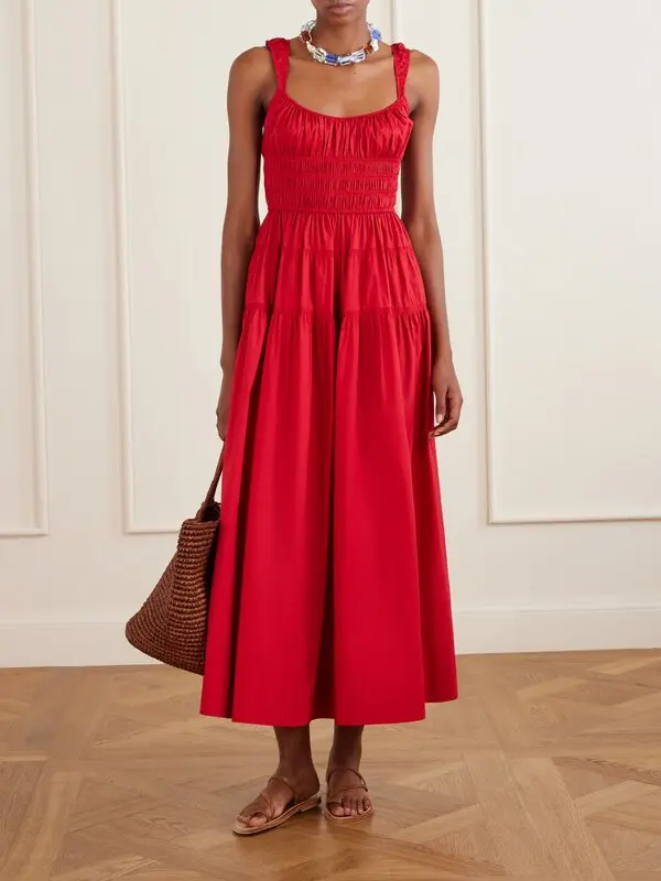 DÔEN Organic Cotton-poplin Midi Dress - Red