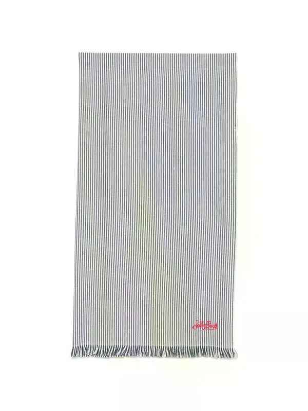 MC2 SAINT BARTH Foutas Seersucker Stripe-pattern Embroidered Beach Towel - Blue