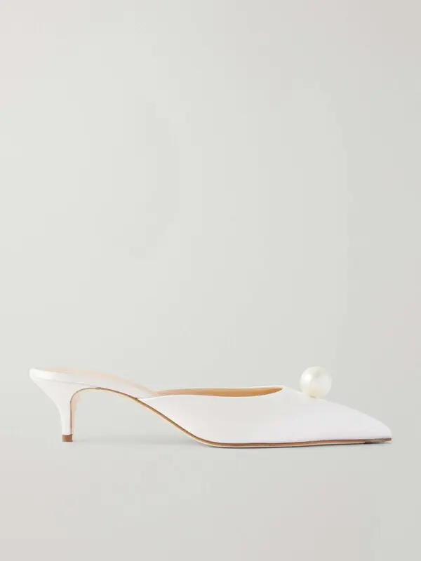 Magda Butrym Embellished Satin Pumps - Cream