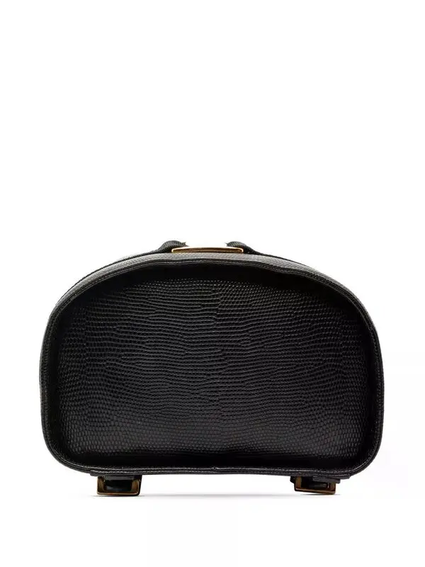 FERRAGAMO Lizard Embossed Leather Vara Bow Drawstring Backpack - Black