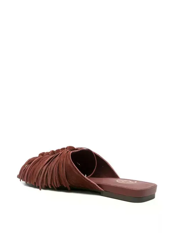 Ash Fringed Flat Sandals - Brown