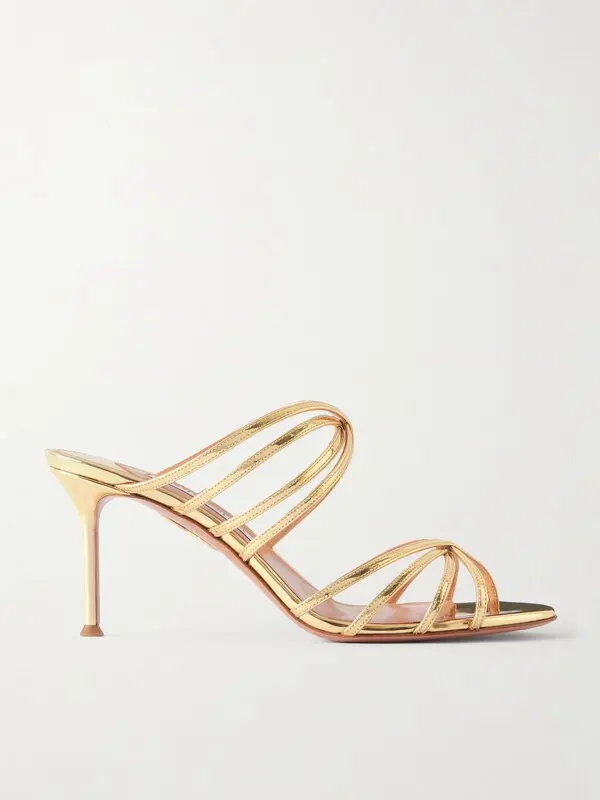 AQUAZZURA Tell Me 75 Mirrored-leather Sandals - Gold