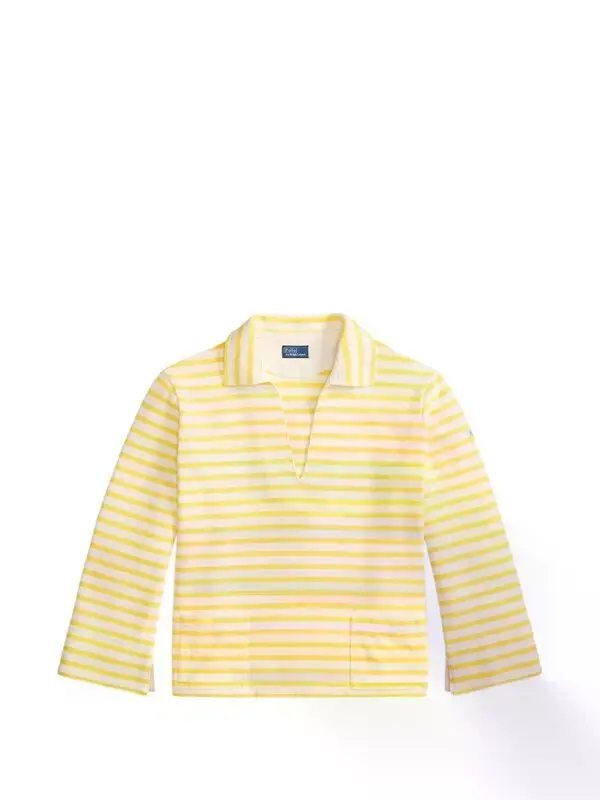 Polo Ralph Lauren Striped Long Sleeve V-neck Top With Chest Pocket - Yellow