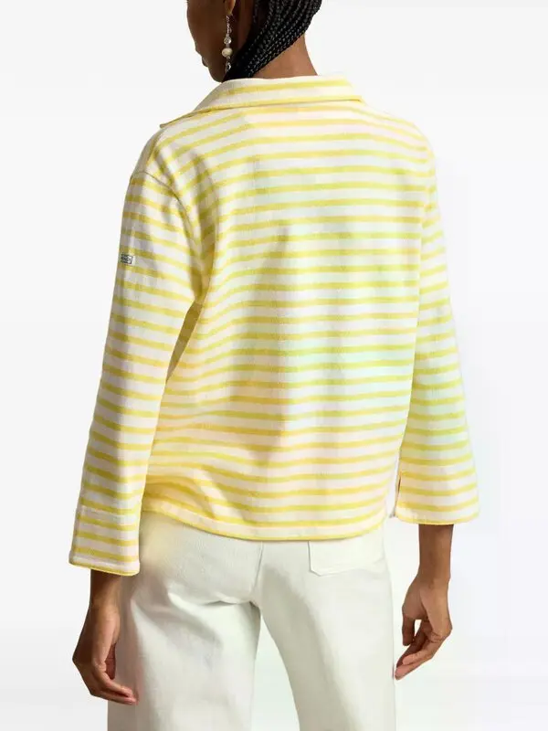 Polo Ralph Lauren Striped Long Sleeve V-neck Top With Chest Pocket - Yellow