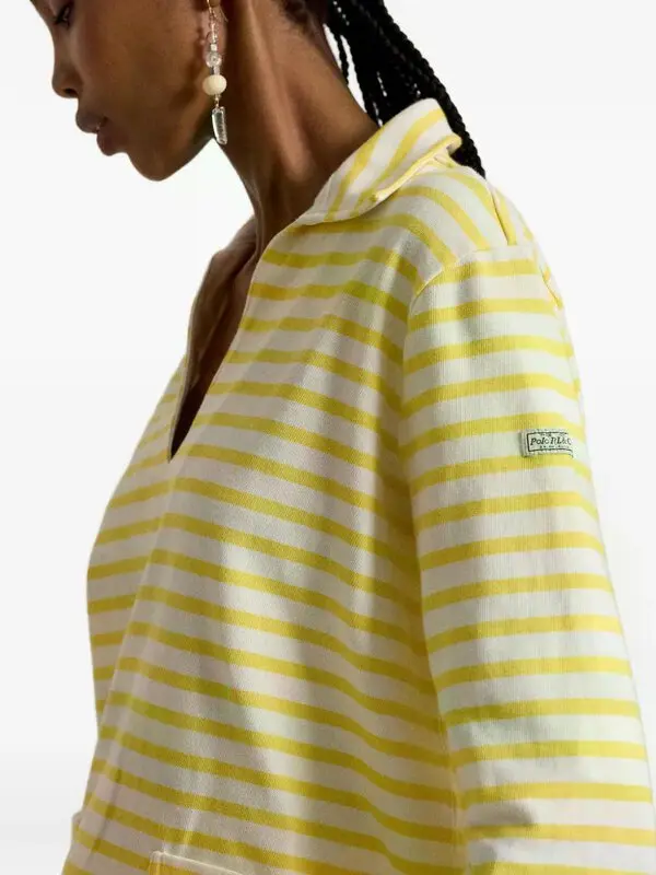 Polo Ralph Lauren Striped Long Sleeve V-neck Top With Chest Pocket - Yellow