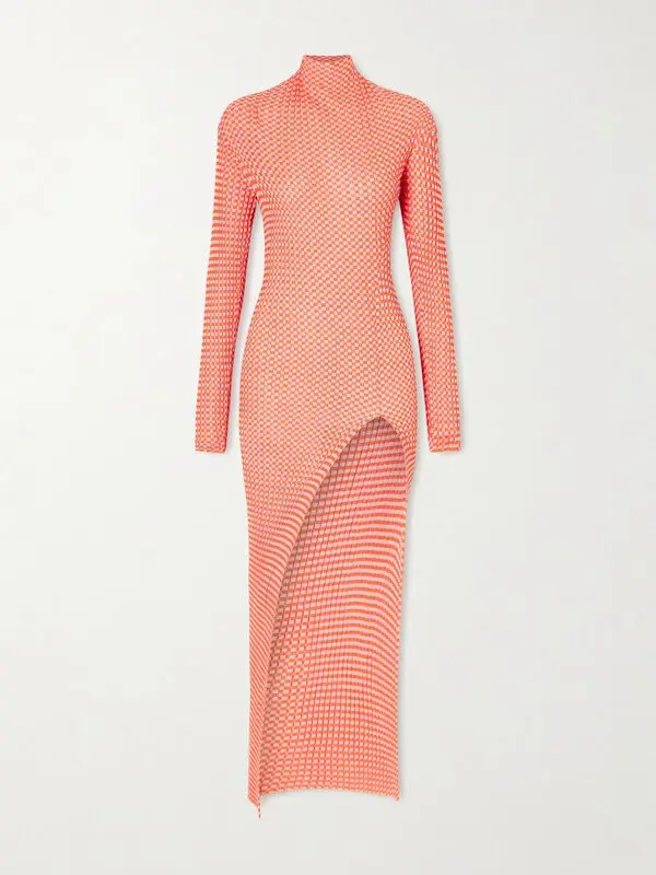 JEAN PAUL GAULTIER Asymmetric Checked Ribbed-knit Midi Dress - Pink