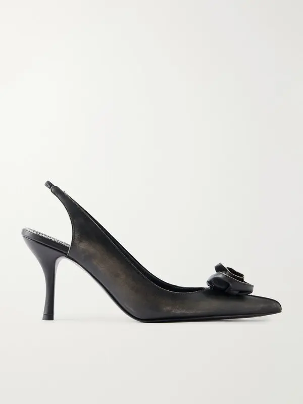 Magda Butrym Rose Leather Slingback Pumps - Black