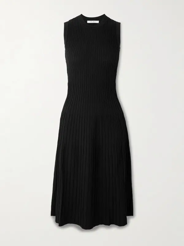 Max Mara Pegizio Ribbed-knit Midi Dress - Black
