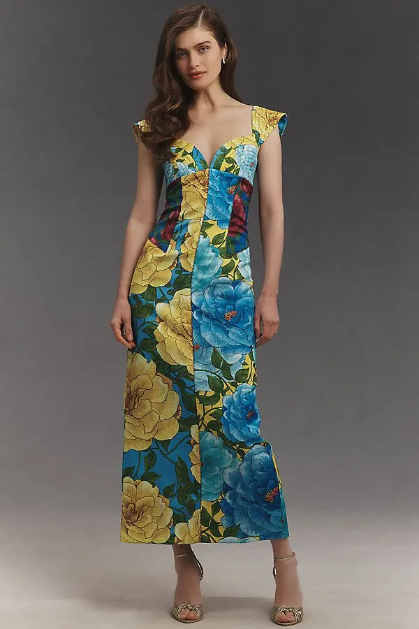 MUMA WORLD Cele Mixed Floral Maxi Dress - Blue Pattern