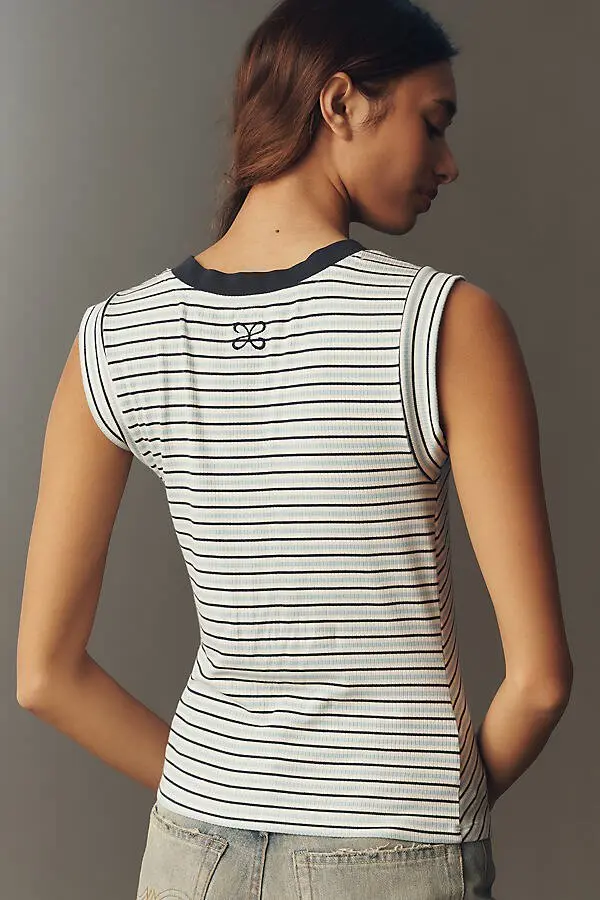 Maeve Crew Muscle T-shirt Top - Blue Stripe