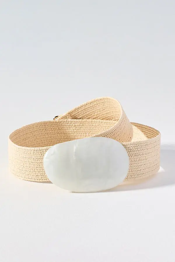 Anthropologie Raffia Oval Buckle Belt - Neutral / Tan Resin