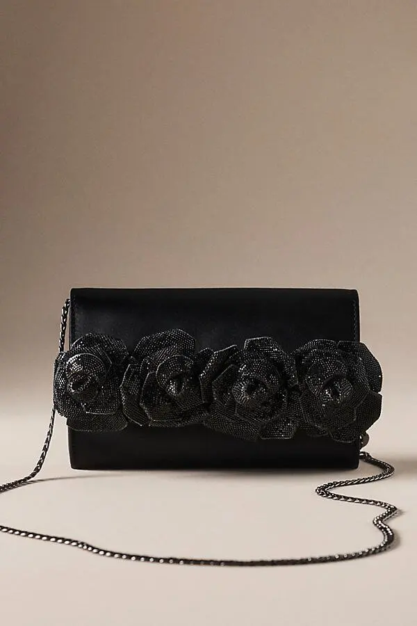 OLGA BERG Stella Rosette Clutch Bag - Black