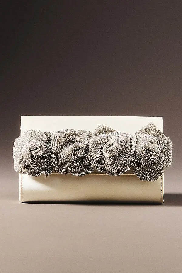 OLGA BERG Stella Rosette Clutch Bag - White
