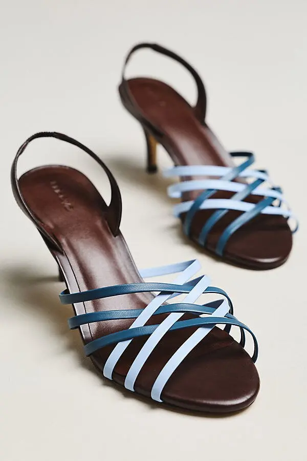 Maeve Colorblock Cross-strap Heels - Brown / Blue Straps