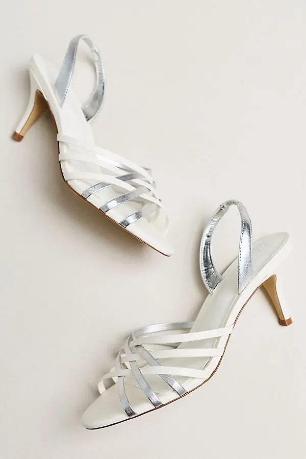 Maeve Colorblock Cross-strap Heels - Silver