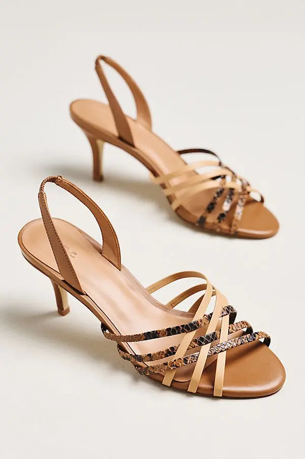 Maeve Colorblock Cross-strap Heels - Tan / Snake
