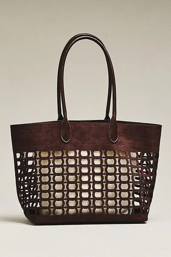 Anthropologie Perforated Slouchy Faux Suede Tote - Chocolate
