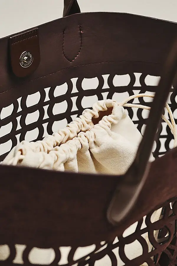 Anthropologie Perforated Slouchy Faux Suede Tote
