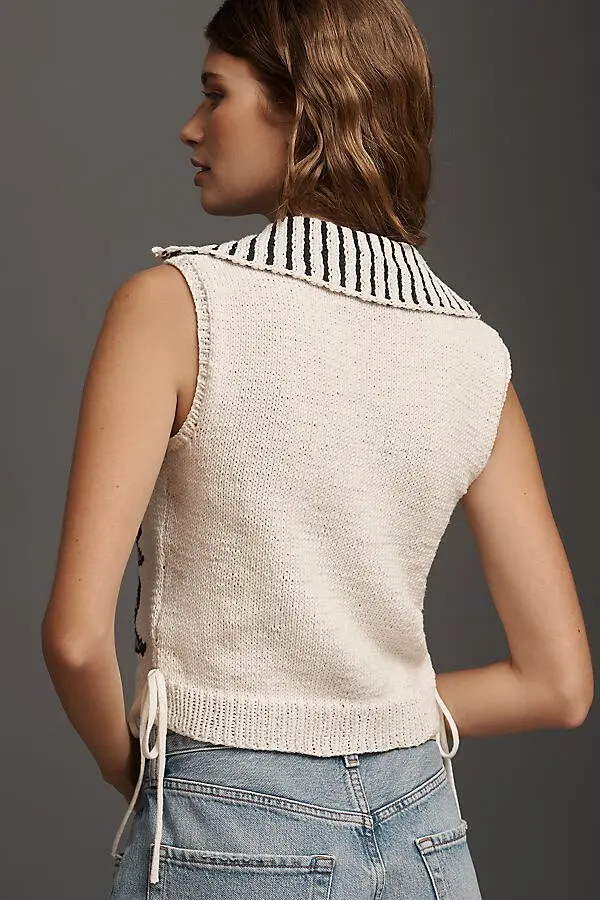 MANDINGA Floral Sleeveless Buttondown Sweater