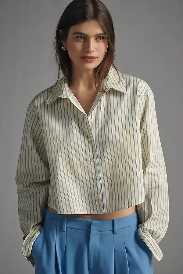 Maeve Cropped Long-sleeve Buttondown Shirt - Yellow Stripe