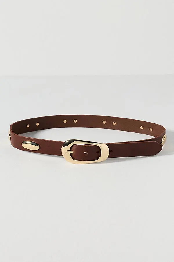 Anthropologie Leather Studded Belt - Brown Leather