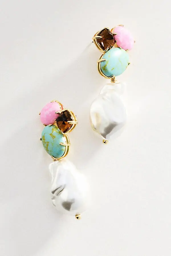 Lele Sadoughi Pearl Cluster Drop Earrings - Seafoam Iris