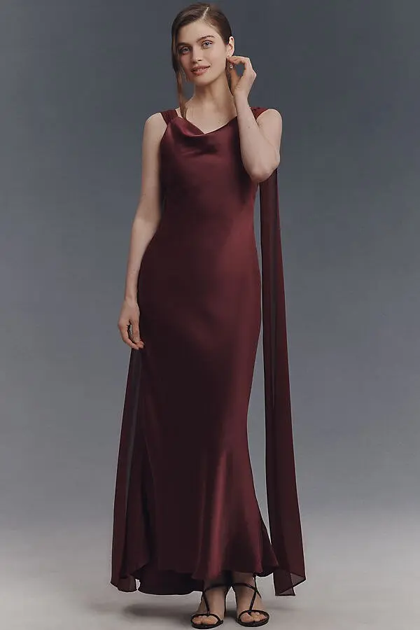 Bhldn Open-back Satin Maxi Dress - Cordovan