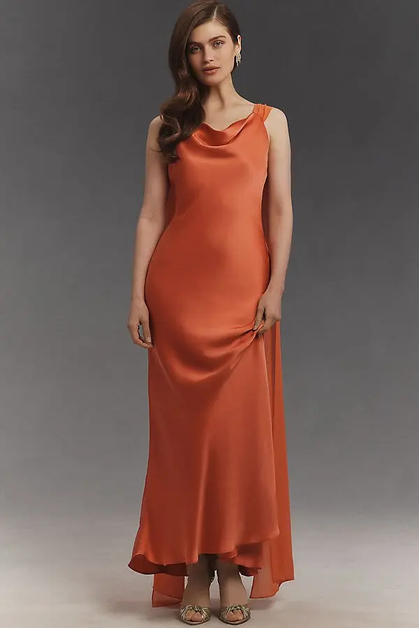 Bhldn Open-back Satin Maxi Dress - Langoustino