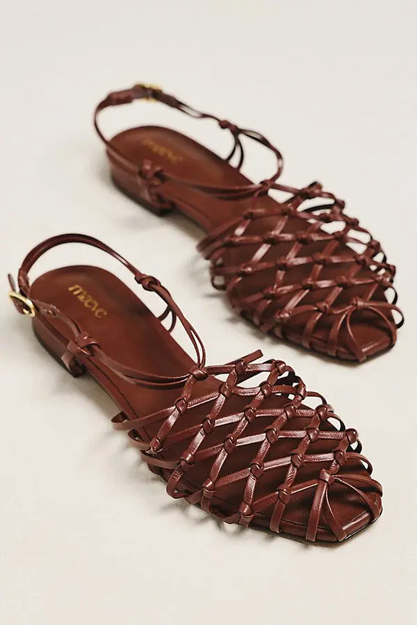 Maeve Woven Strappy Flat Sandals - Chocolate Brown