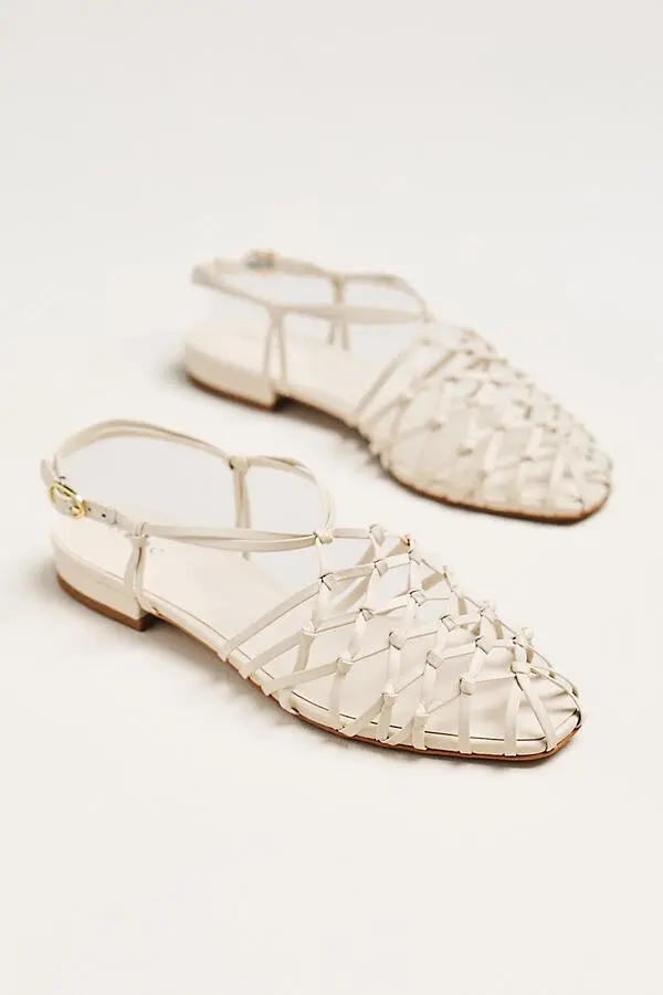 Maeve Woven Strappy Flat Sandals - Cream