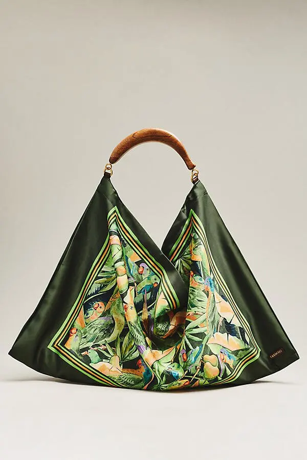 Farm Rio Satin Scarf Medium Bag - Green Pattern