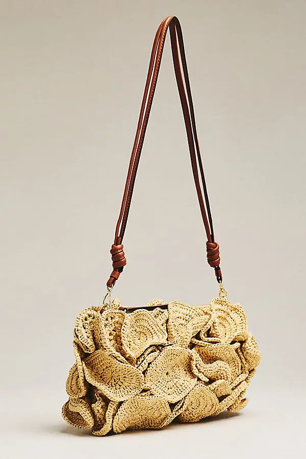 Farm Rio Flower Raffia Crochet Shoulder Bag - Natural