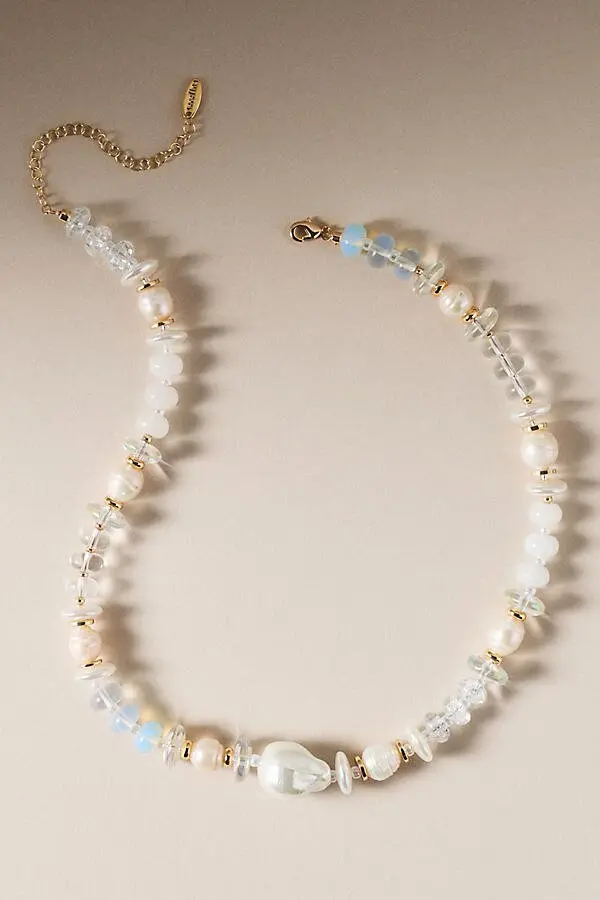 Anthropologie Amelia Pearl & Crystal Beaded Necklace - White