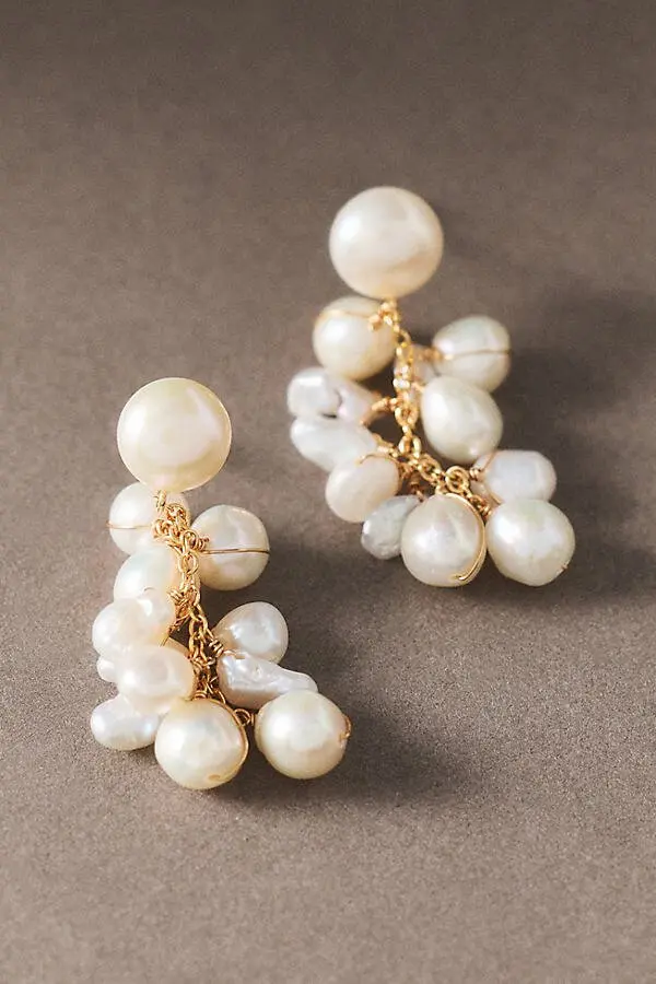 Anthropologie Pearl Cluster Drop Earrings - White