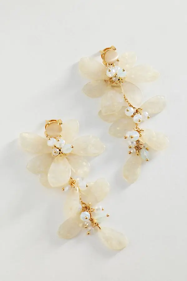 Anthropologie Floral Drop Earrings - Cream