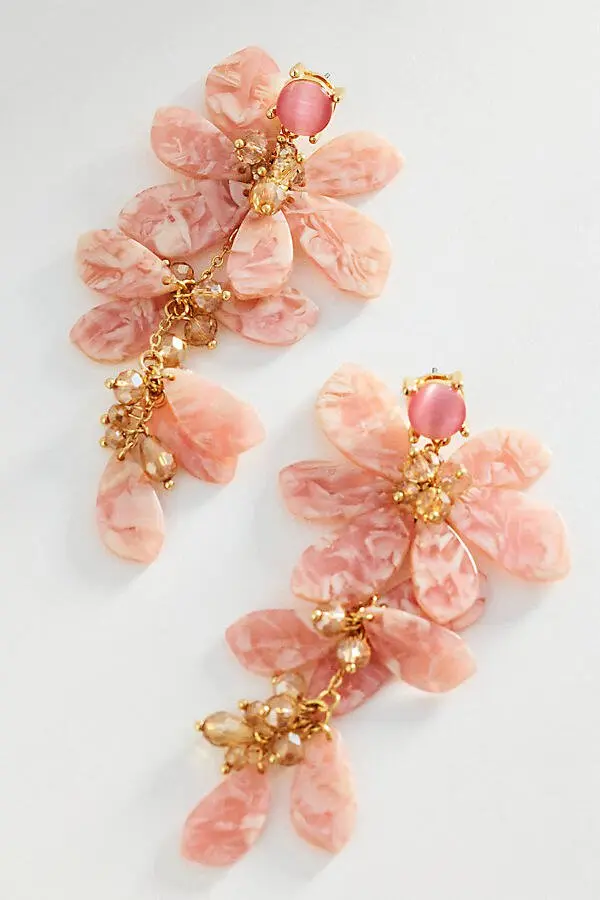 Anthropologie Floral Drop Earrings - Pink