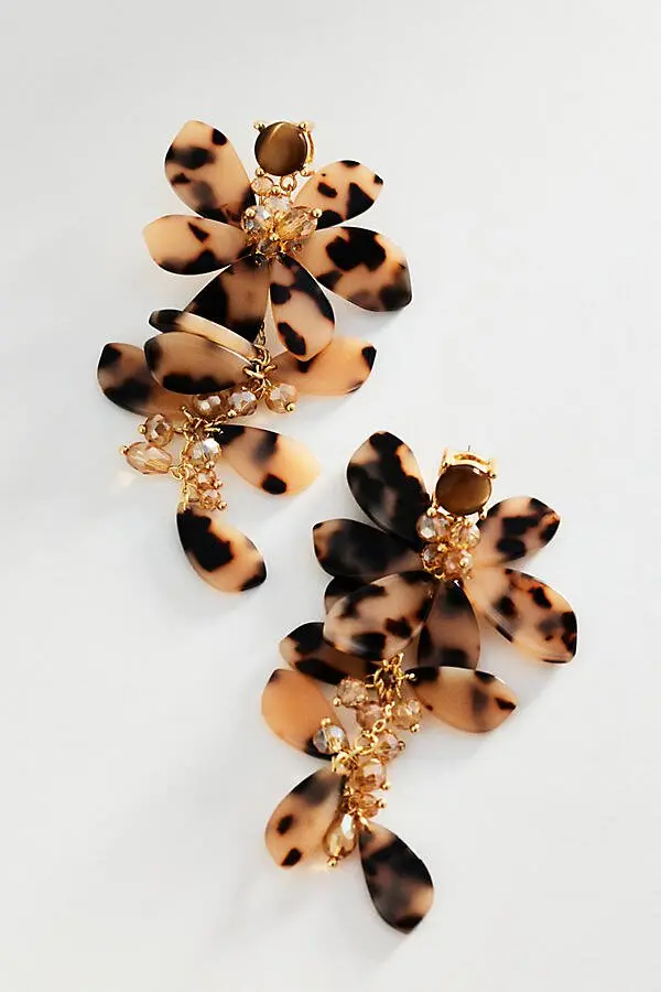 Anthropologie Floral Drop Earrings - Tortoise