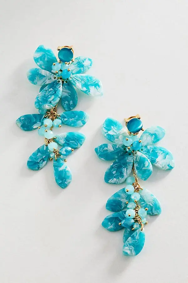 Anthropologie Floral Drop Earrings - Turquoise