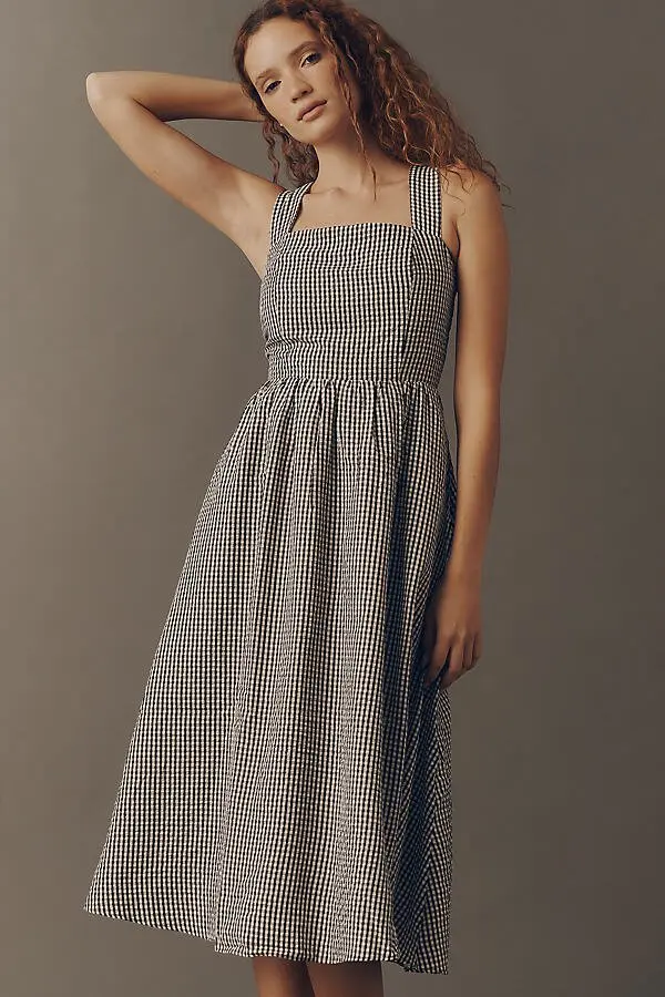 English Factory Gingham Midi Dress - Black & White Pattern