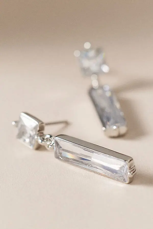 Anthropologie Regal Crystal Drop Earrings - Silver