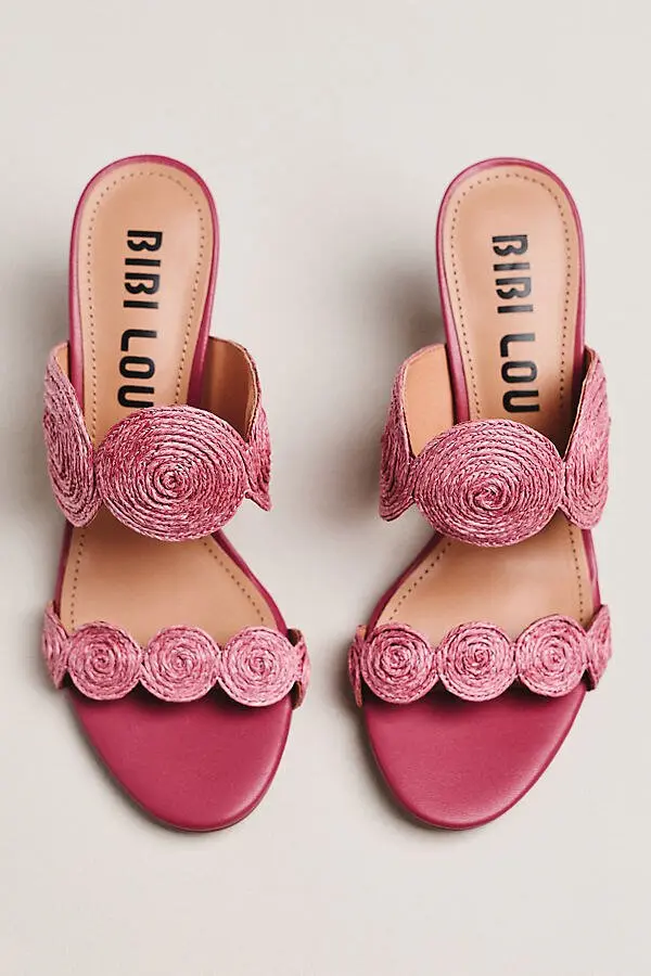 BIBI LOU Raffia Double-strap Mules - Rosa