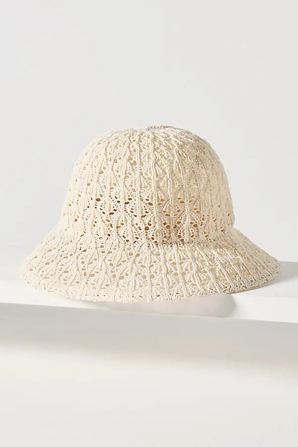 Anthropologie Crochet Bucket Hat - Cream