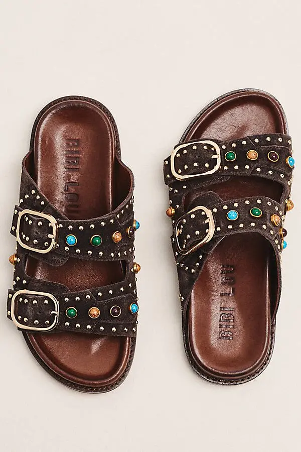 BIBI LOU Studded Double-strap Slides - Brown