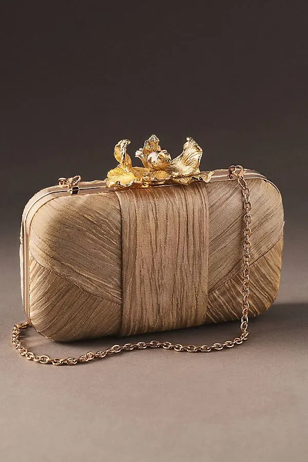 Badgley Mischka Leilani Lamé Minaudière Clutch Bag - Gold